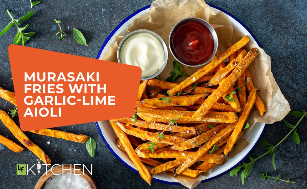 Crispy Murasaki Sweet Potato Fries with Garlic-Lime Aioli